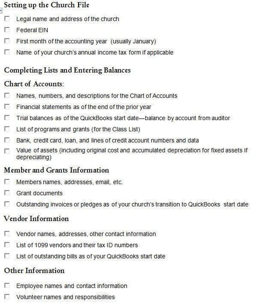 Quickbooks Starter Checklist for Churches [Free Download]