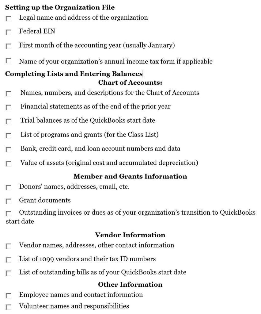 QuickBooks Online Charts & Checklists [free]